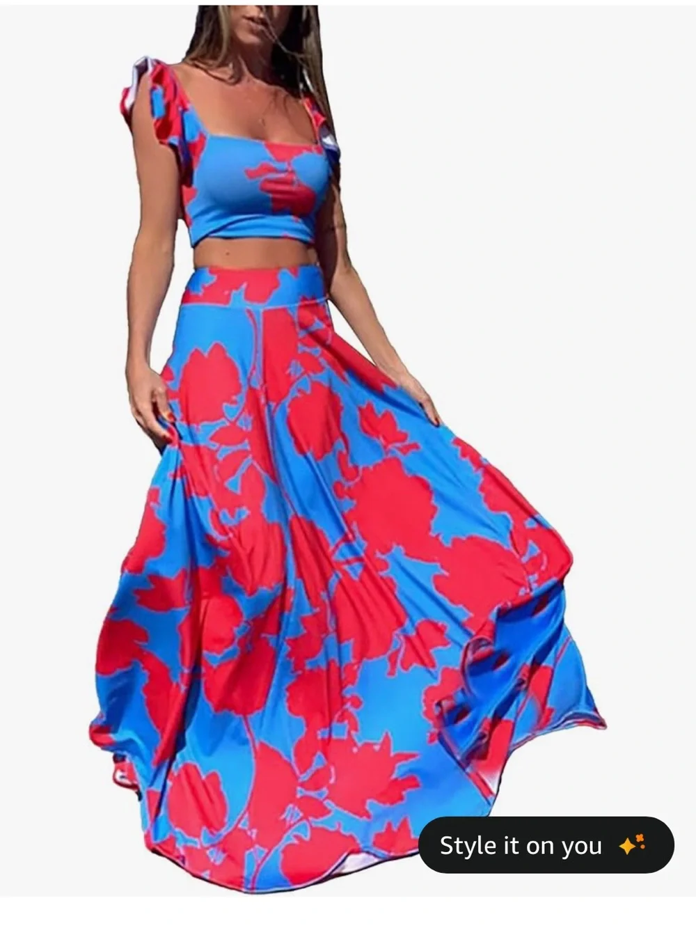 Amazon | Skirts | Viral Amazon 2 Piece Tropical Crop Top And Maxi Dress ...